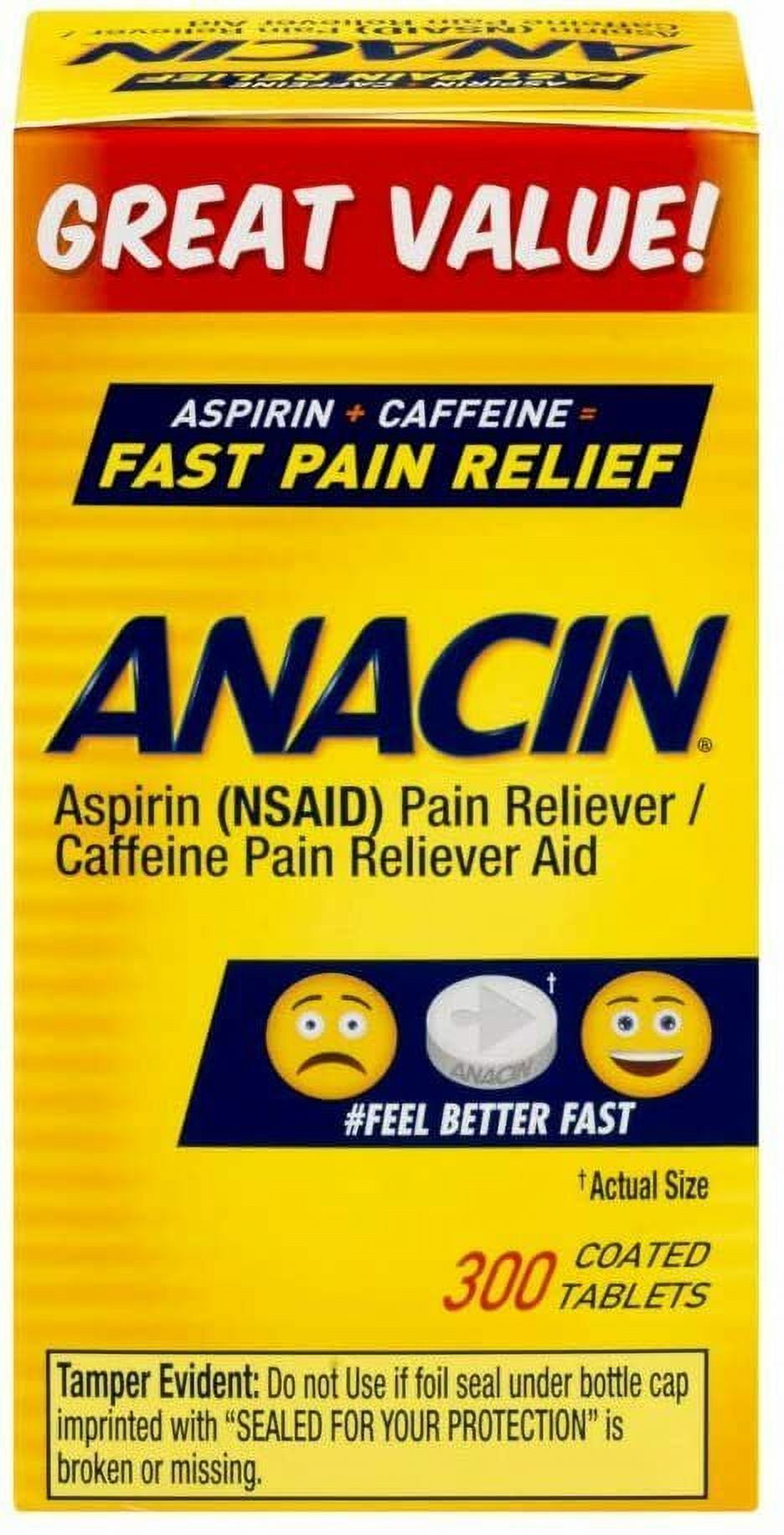 Anacin Tablets, 300 Tablets, Pack of 2, Pain Reliever with Aspirin and ...