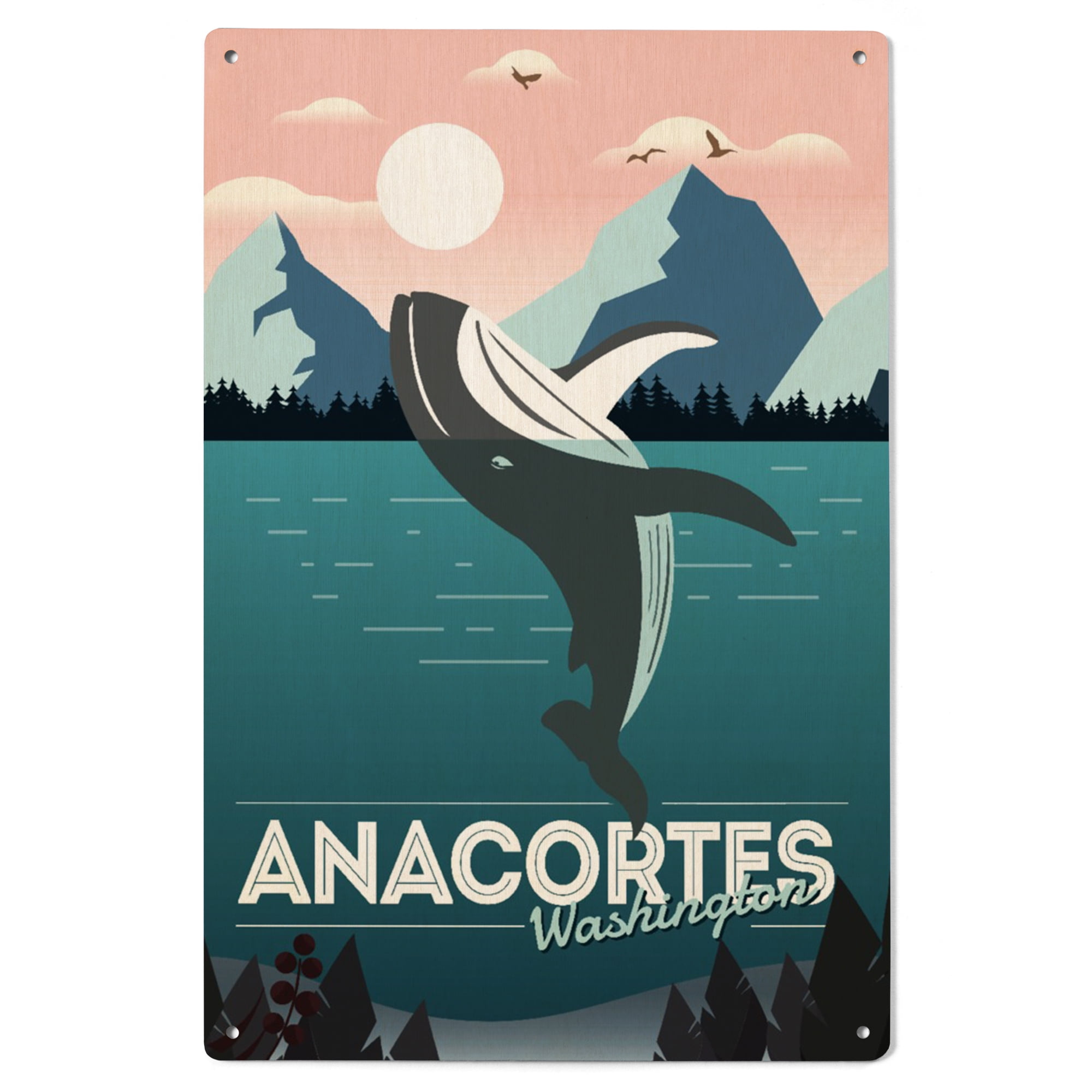 Anacortes, Washington, Humpback, Vector Birch Wood Wall Sign (6x9 ...