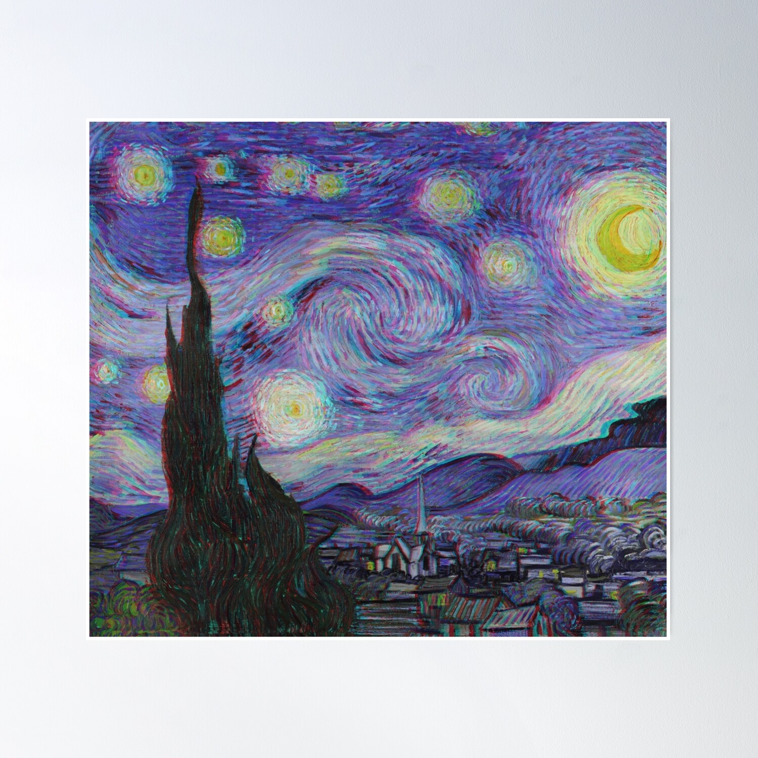 Anaglyph 3D Vincent Van Gogh, The Starry Night - Color Red Cyan Poster ...