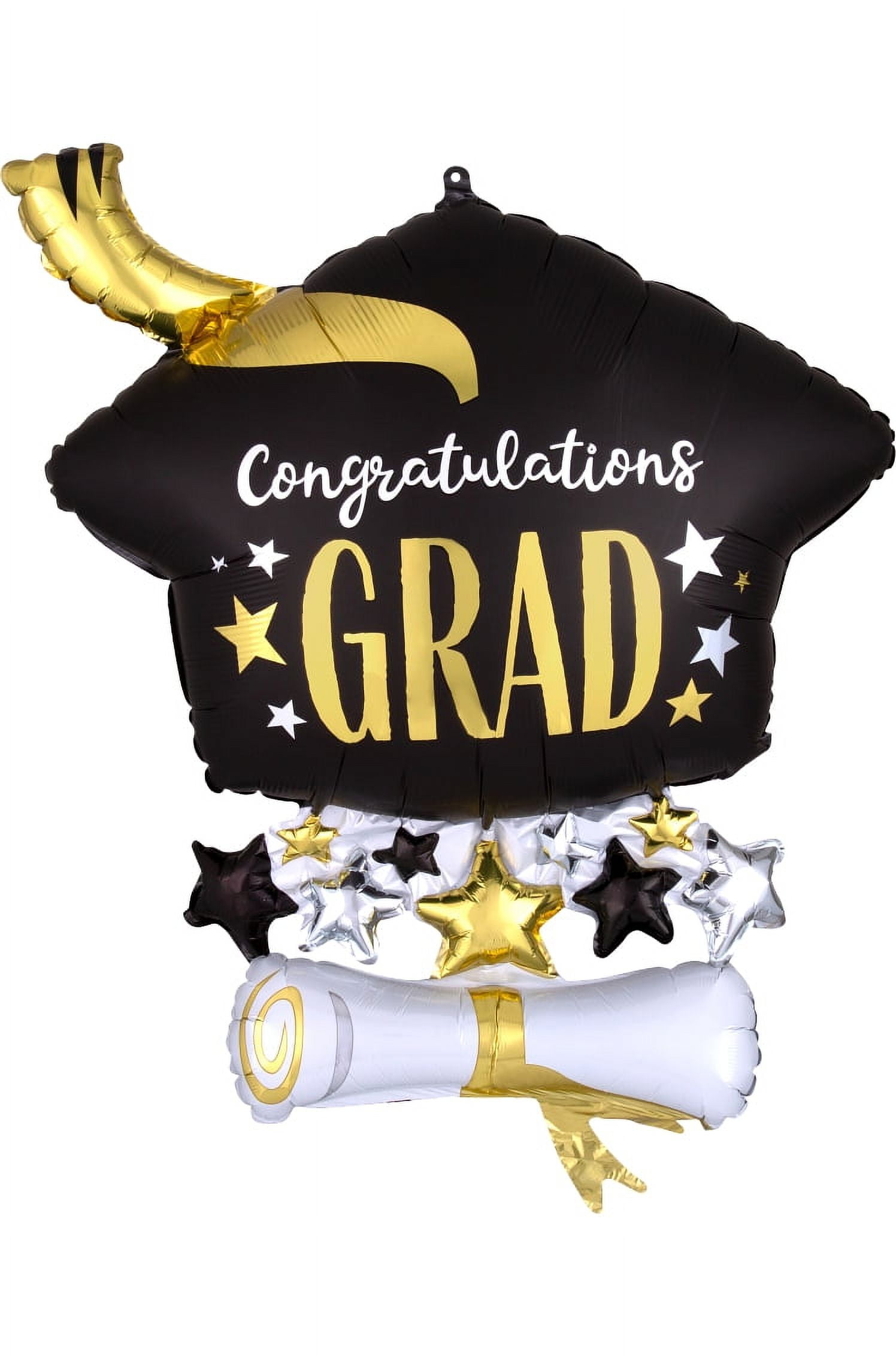 Anagram Black Gold & White School Events Foil Graduation Cap Balloon ...