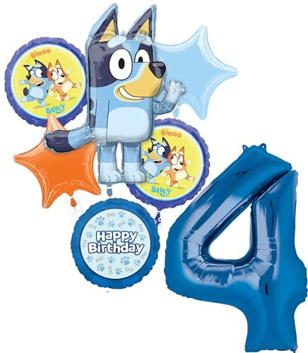 Anagram Bluey 4th Birthday Party Supplies Foil Balloon Bouquet ...