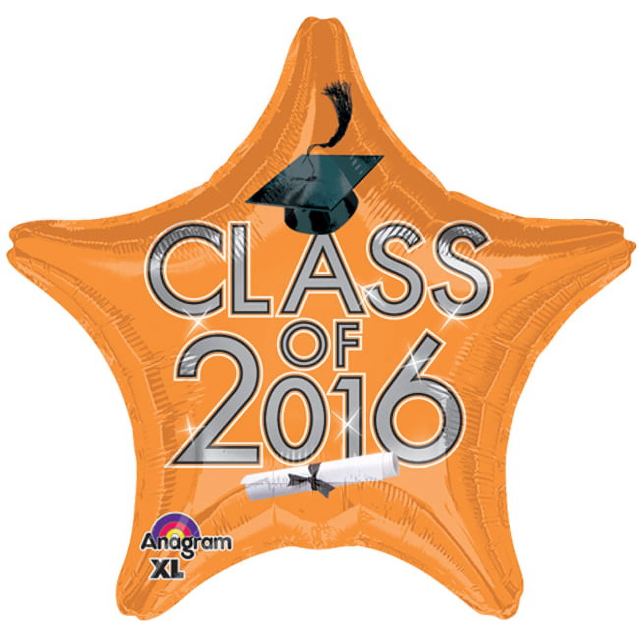 Anagram Class of 2016 Grad Cap Jr Shape Orange 19" Graduation Star ...