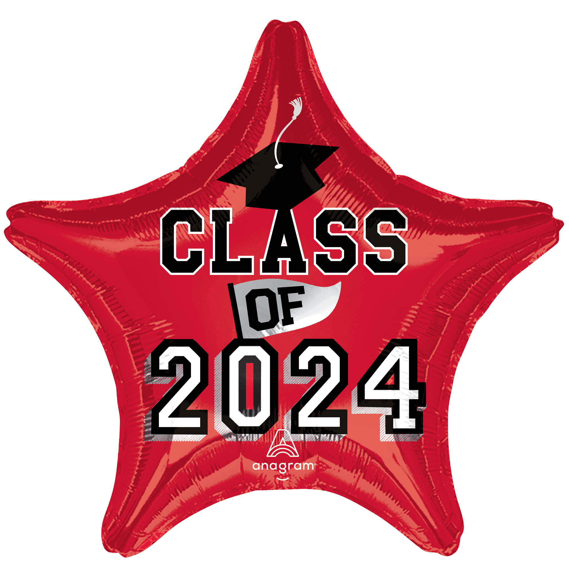 Anagram Class of 2024 Graduation Cap School Color Red 18IN Standard Shape Foil Balloon - Walmart.com