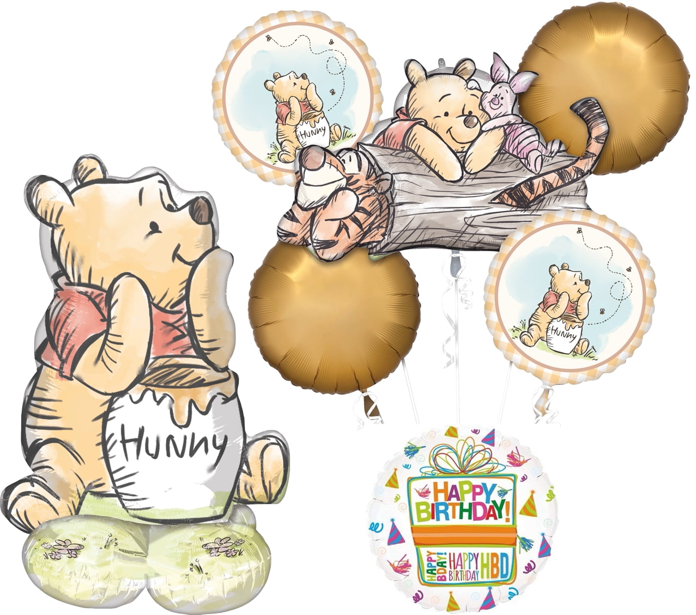 Anagram Classic Pooh Birthday Party Supplies 7pc Balloon Bouquet ...