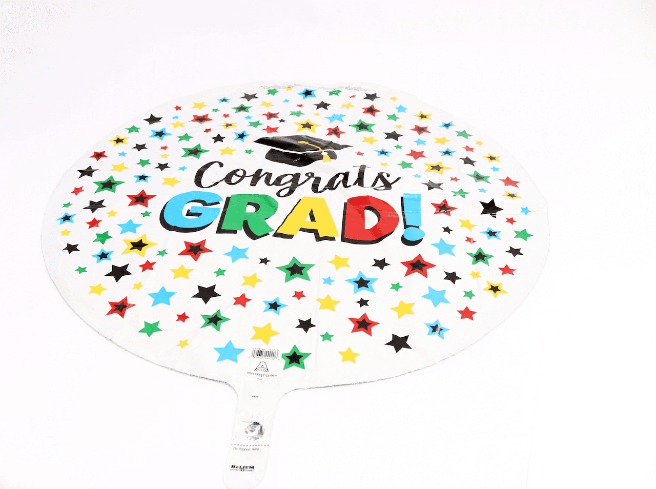 Anagram Congrats Grad Cap & Stars 28" Round Jumbo Foil Balloon, White ...