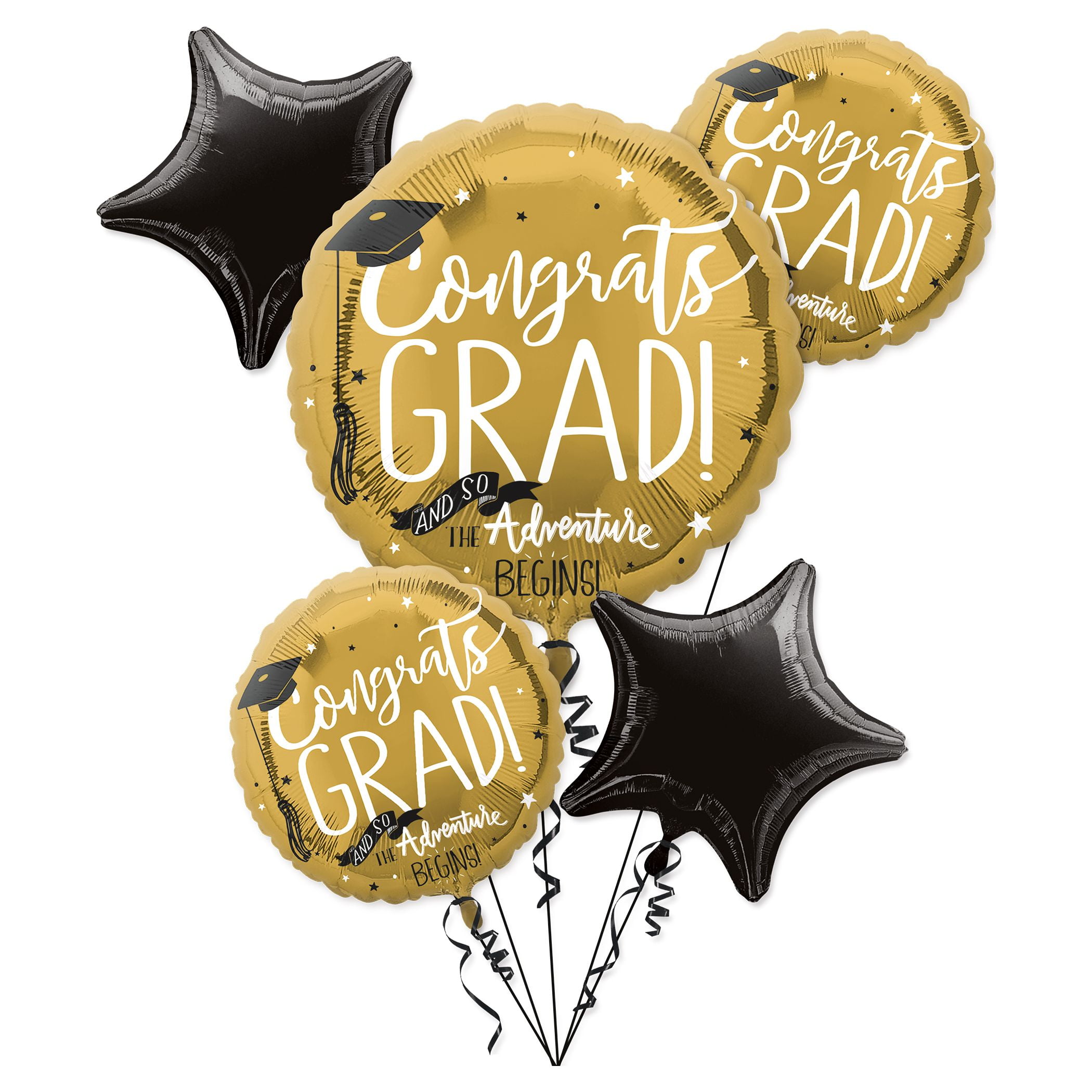 Anagram Congrats Grad Foil Graduation Bouquet 6pc Balloon Pack, Gold ...