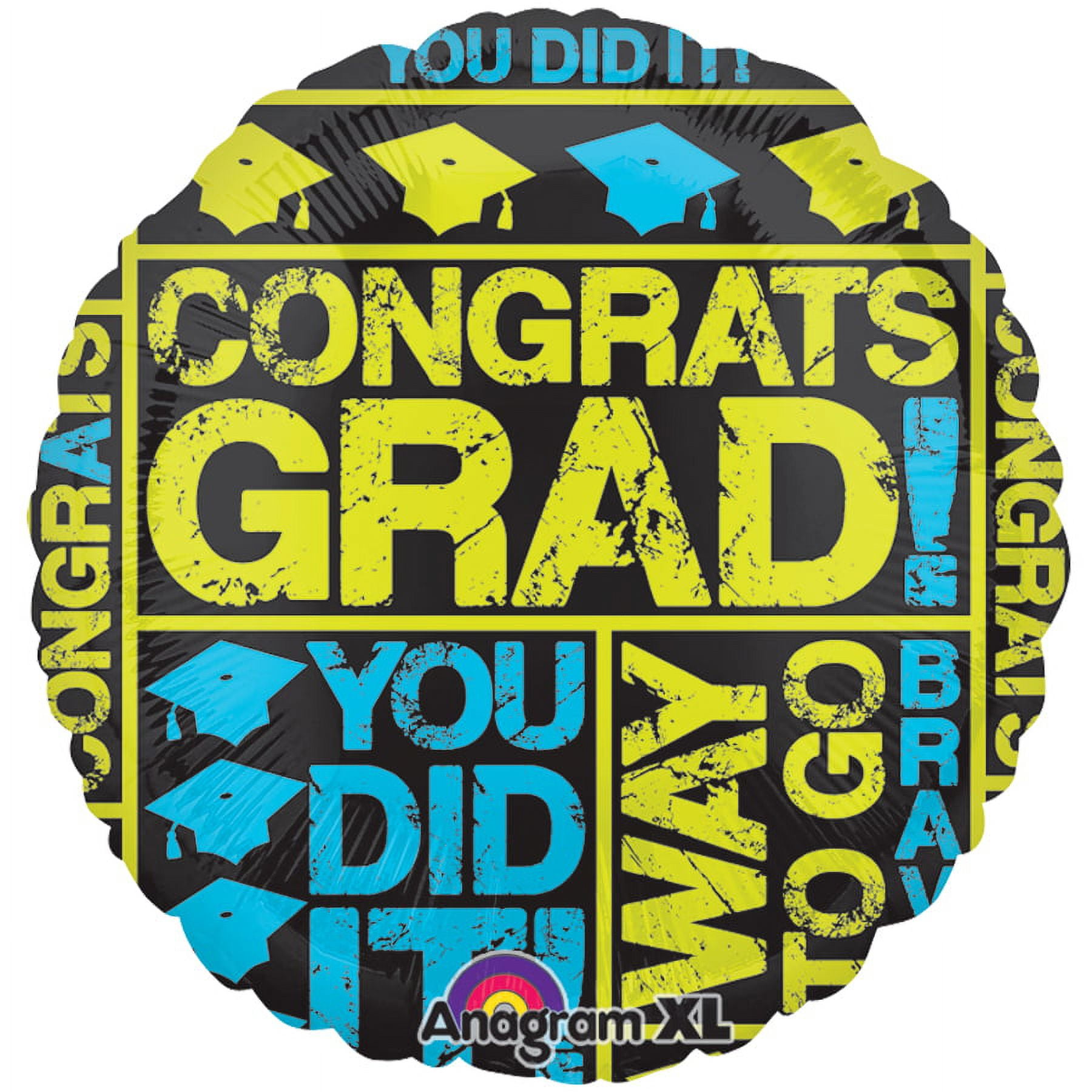 Anagram Congrats Grad Messages 18" Round Foil Balloon, Light Blue ...