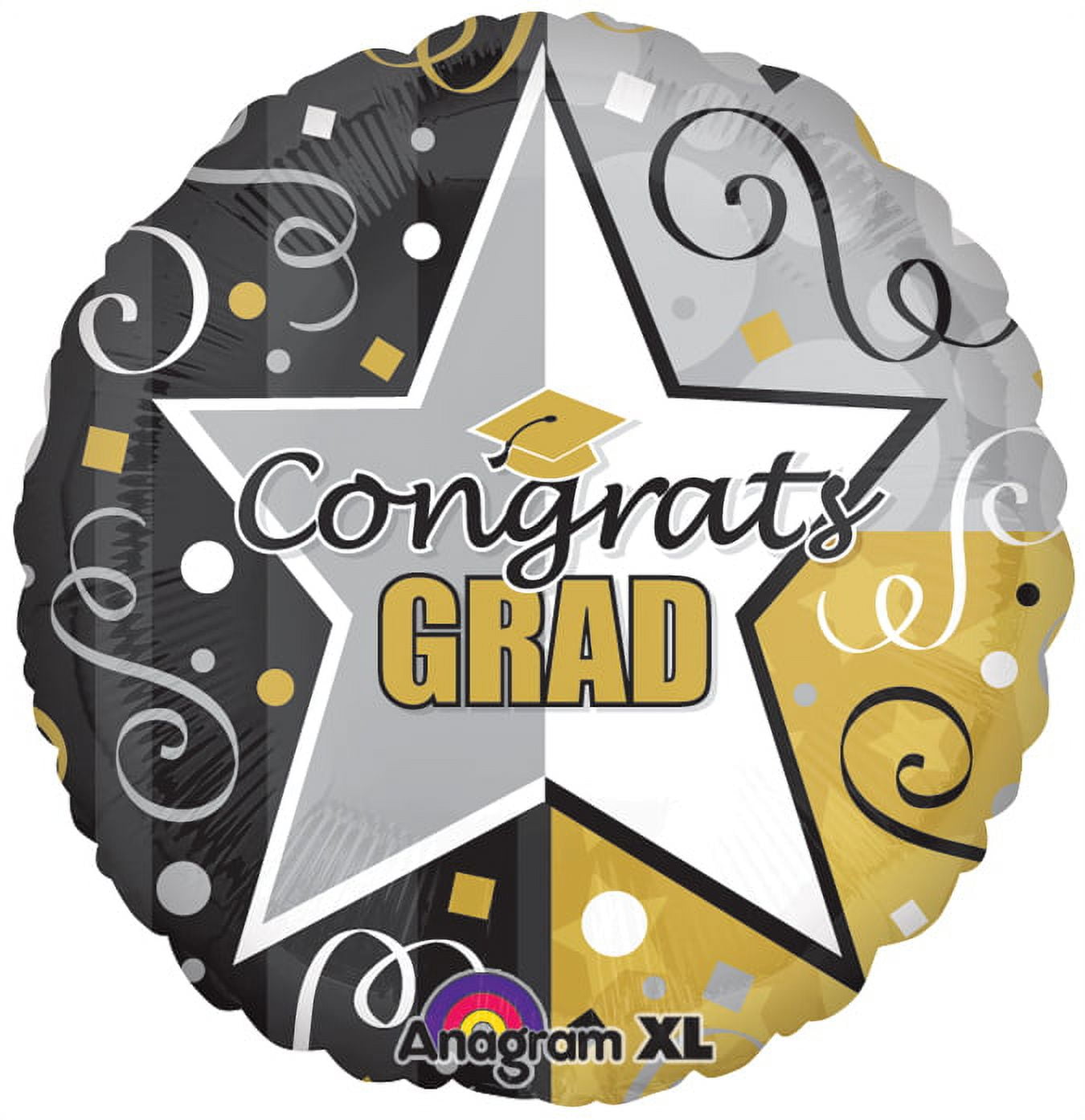 Anagram Congrats Grad Star Round Jumbo 32" Foil Balloon, Gold Silver ...