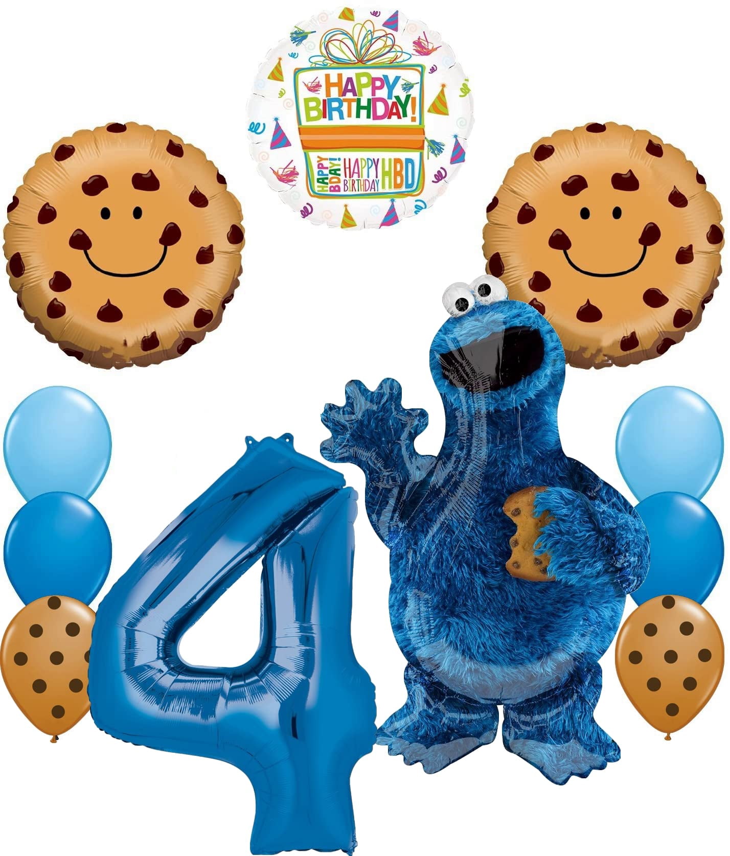 Anagram Cookie Monster 4th Birthday Party ZLK1 Supplies 11 pc Balloon ...