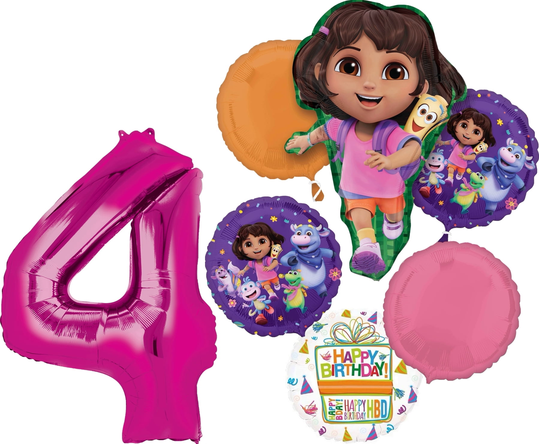 Anagram Dora's 4th Birthday Party Supplies Foil Balloon Bouquet ...