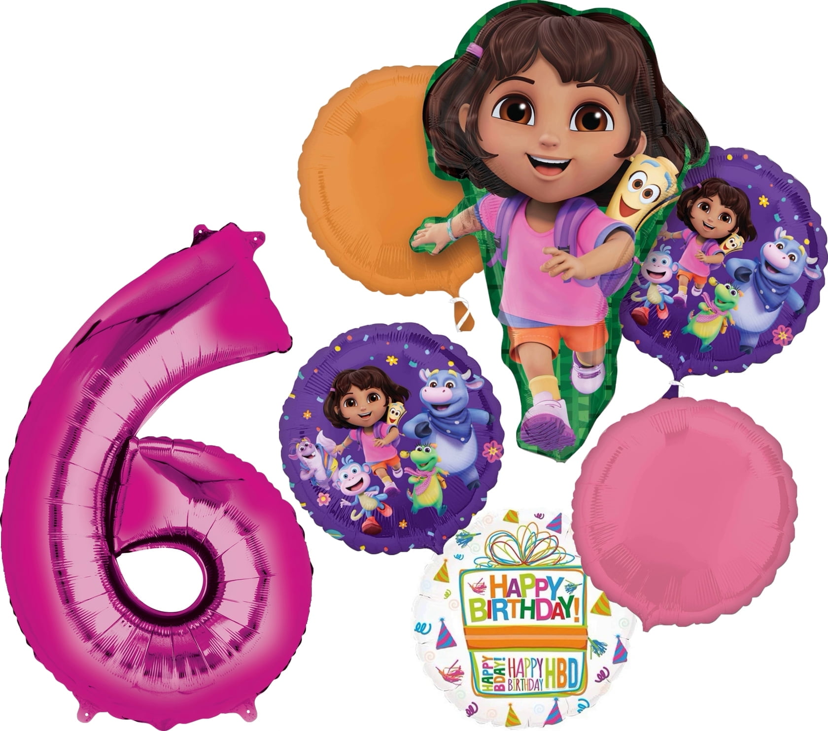 Anagram Dora's 6th Birthday Party Supplies Foil Balloon Bouquet ...