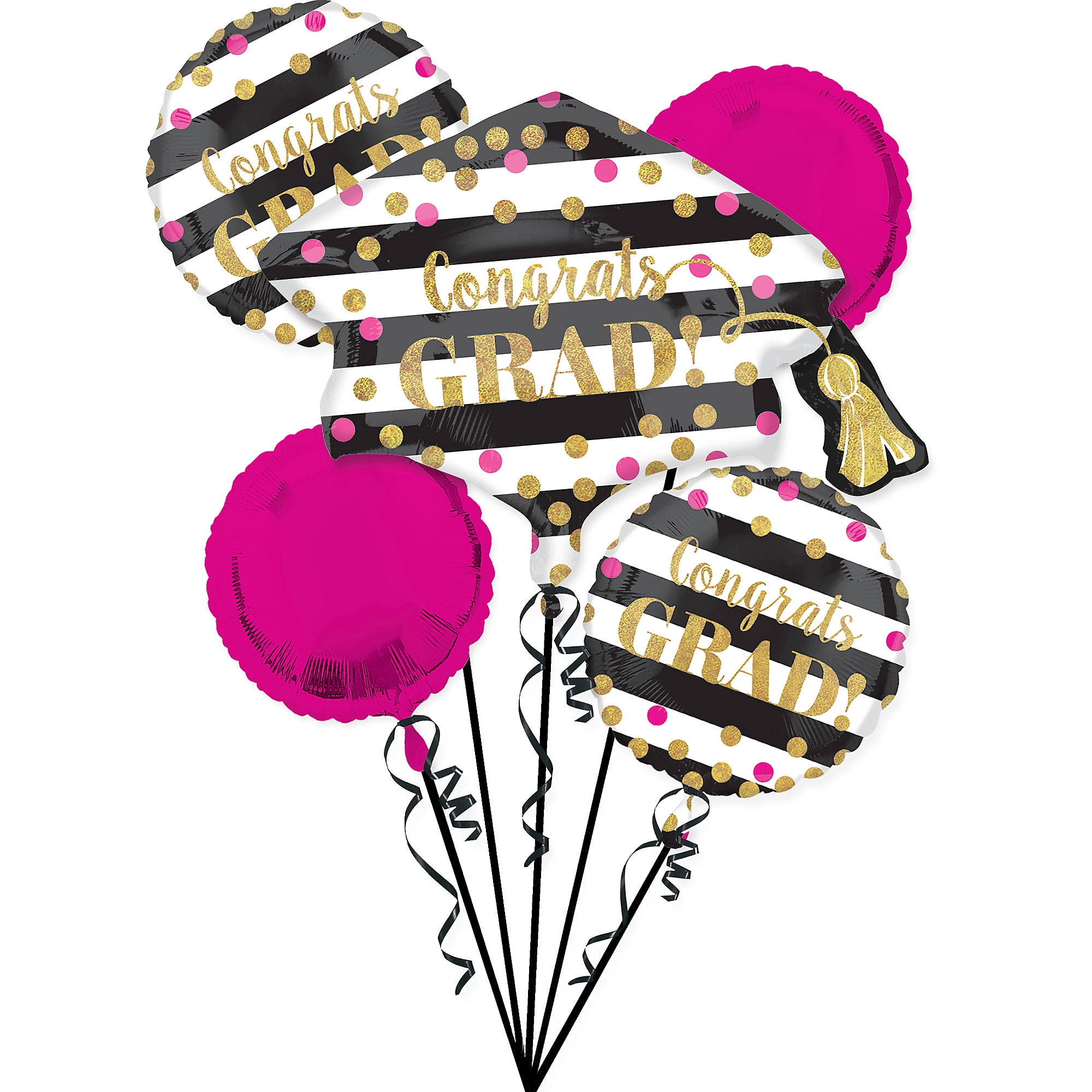 Anagram Gold Confetti Happy Graduation Bouquet 6pc Foil Balloon Pack ...