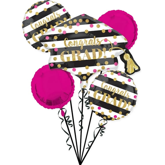 Anagram Gold Confetti Happy Graduation Bouquet 6pc Foil Balloon Pack ...