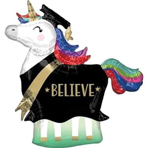Anagram Graduation Magical Unicorn 33"x32" Animal Foil Balloon, Black ...