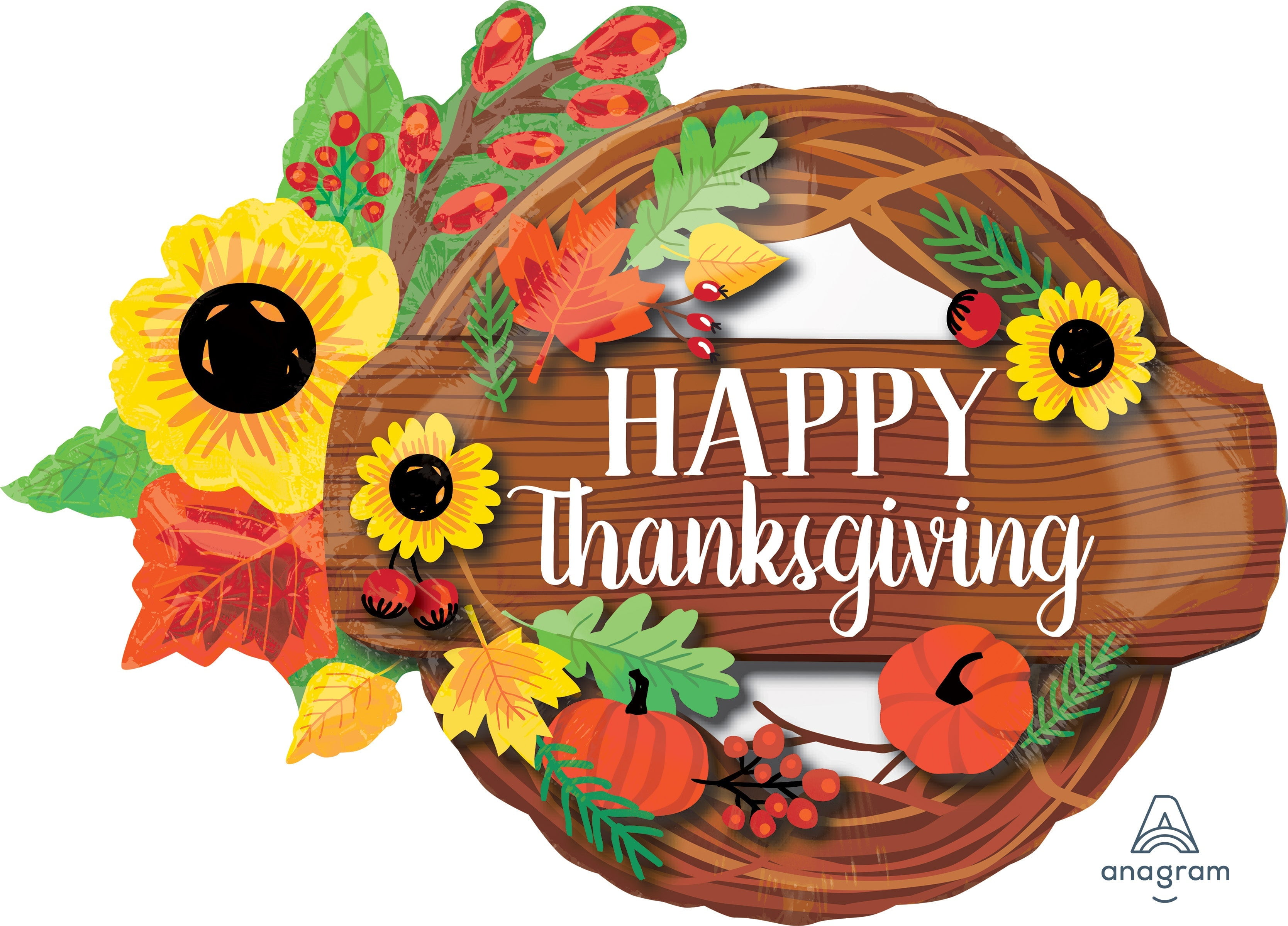 Anagram Happy Thanksgiving Sunflower Wreath 32"x23" Foil Balloon, Brown ...