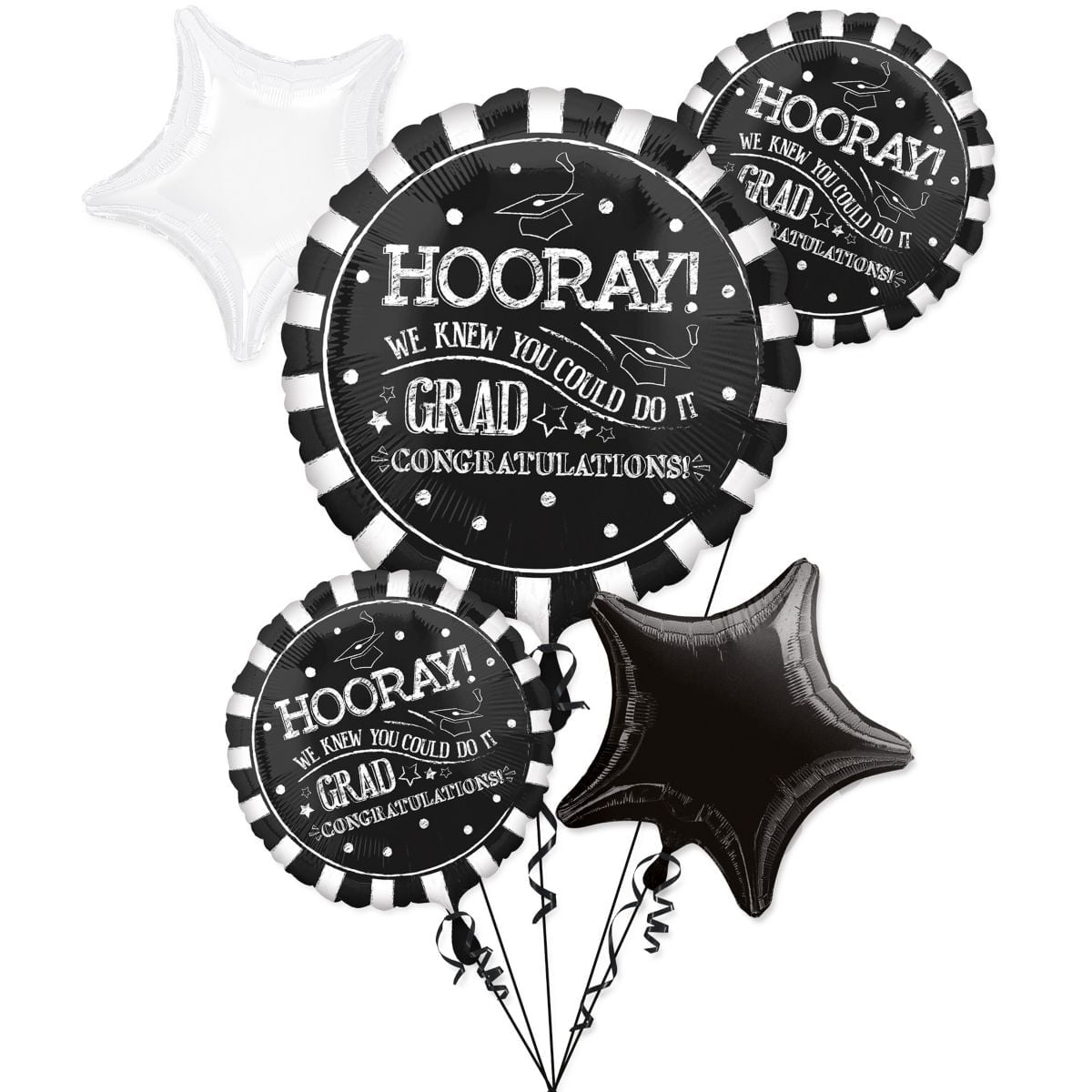 Anagram Hooray Grad Graduation Bouquet 6pc Foil Balloon Pack, Black ...