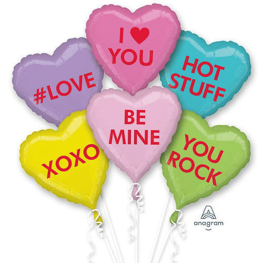 Anagram Love Theme Candy Hearts Foil Mylar Balloon Bouquet, 5 pcs ...