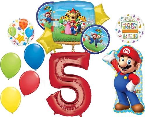 Anagram Mario Bros Party Supplies 5th Birthday Balloon Decorations ...