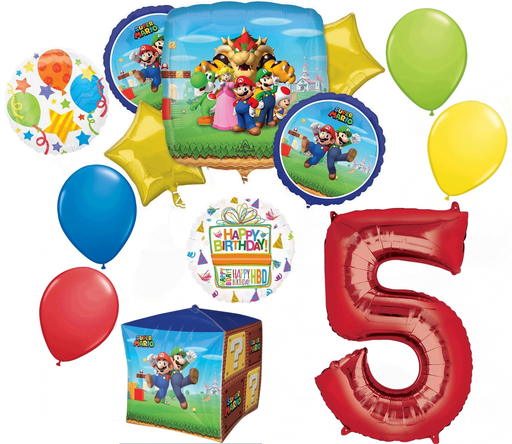 Anagram Mario Bros Party Supplies 5th Birthday Balloon Decorations ...