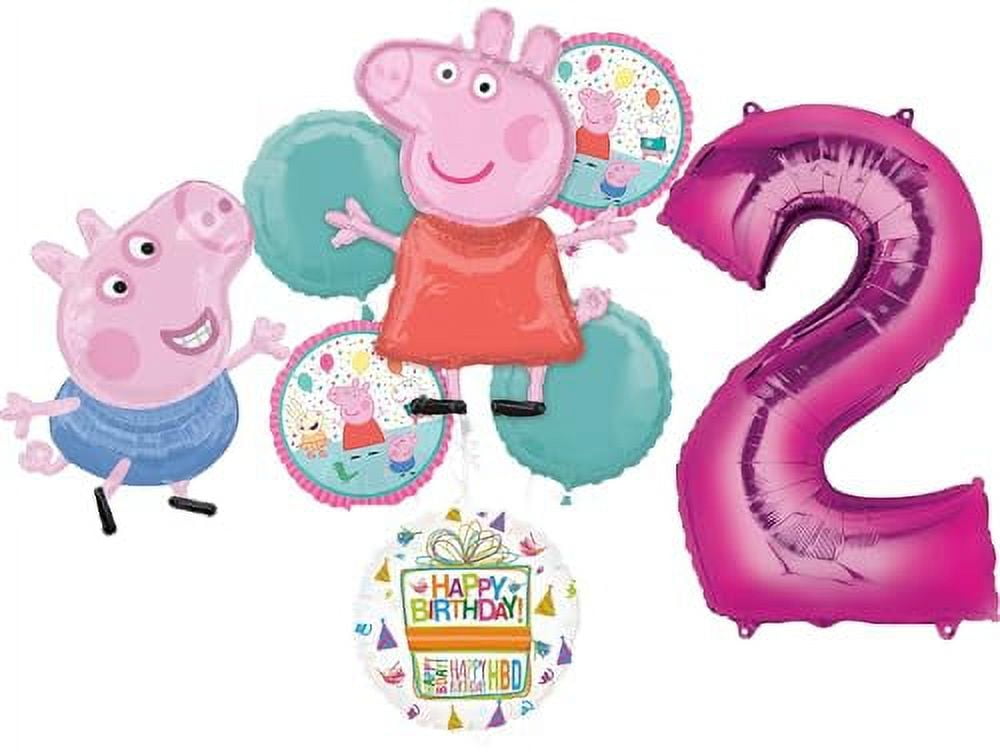 Anagram Peppa Pig and George 2nd Birthday Party Supplies Foil Balloon Bouquet Decorations ...