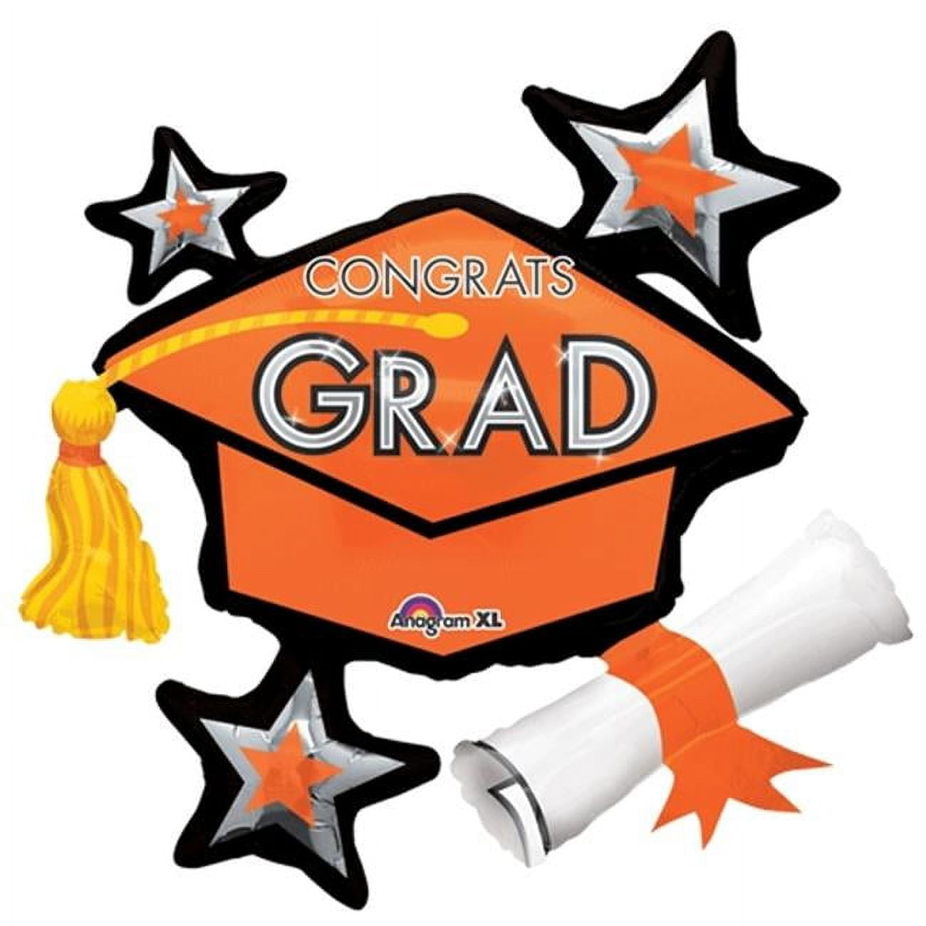 Anagram Star Burst Graduation Cap w Tassle Orange 36" Jumbo Shape Foil ...