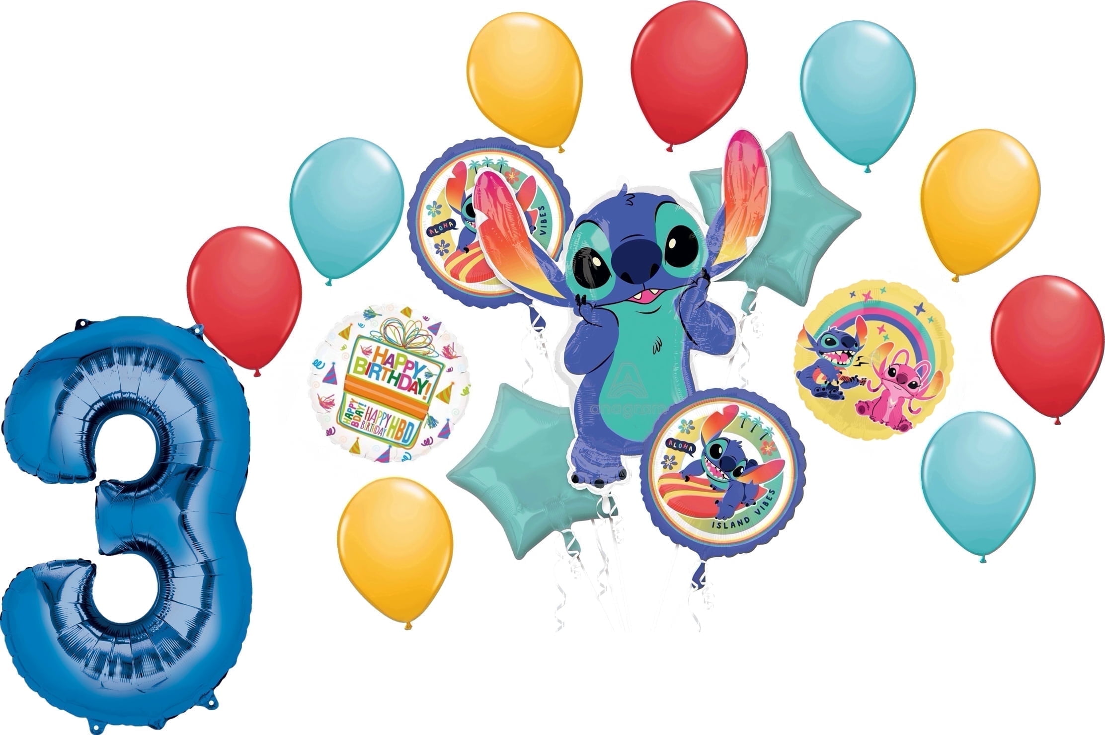 Anagram Stitch Boy Theme 3rd Birthday Party Foil and Latex Balloon Decorations - Walmart.com