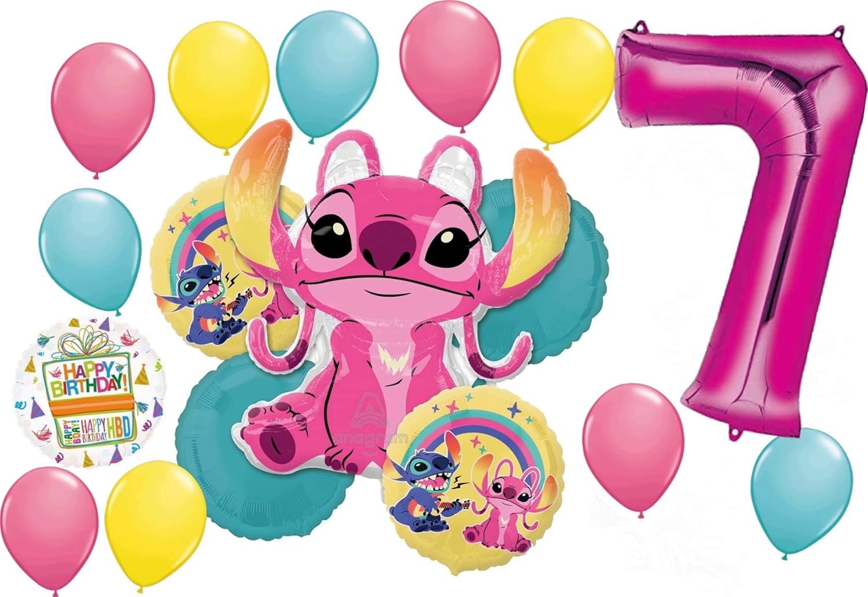 Anagram Stitch Girl Theme 7th Birthday Party Foil and Latex Balloon ...