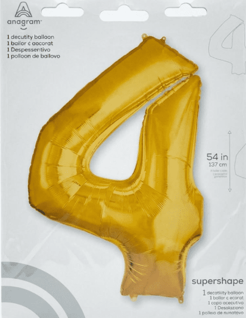 Anagram "Supershape" Metallic Gold Number 4 Balloon - Walmart.com