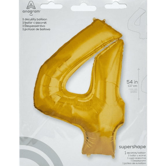 Anagram "Supershape" Metallic Gold Number 4 Balloon - Walmart.com