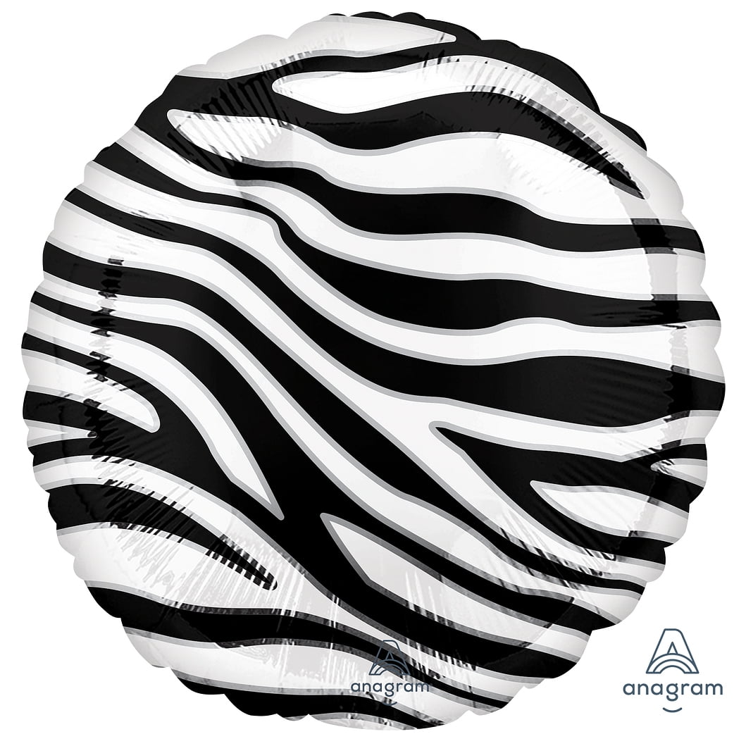 Anagram Zebra Hx Safari Birthday 18" Round Foil Jr Shape Balloon, Black ...