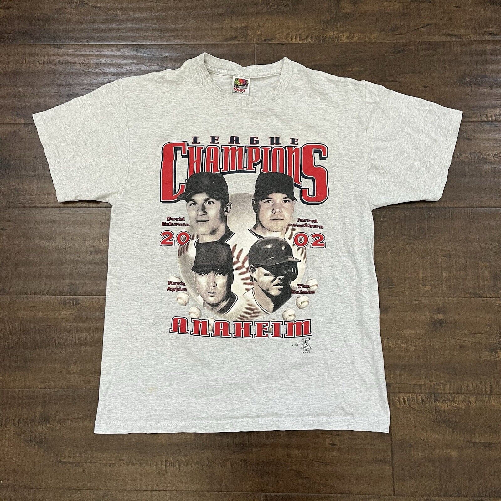 Anaheim Angels 2002 World Champions Gray T-Shirt Vtg Large Big Face Tim ...