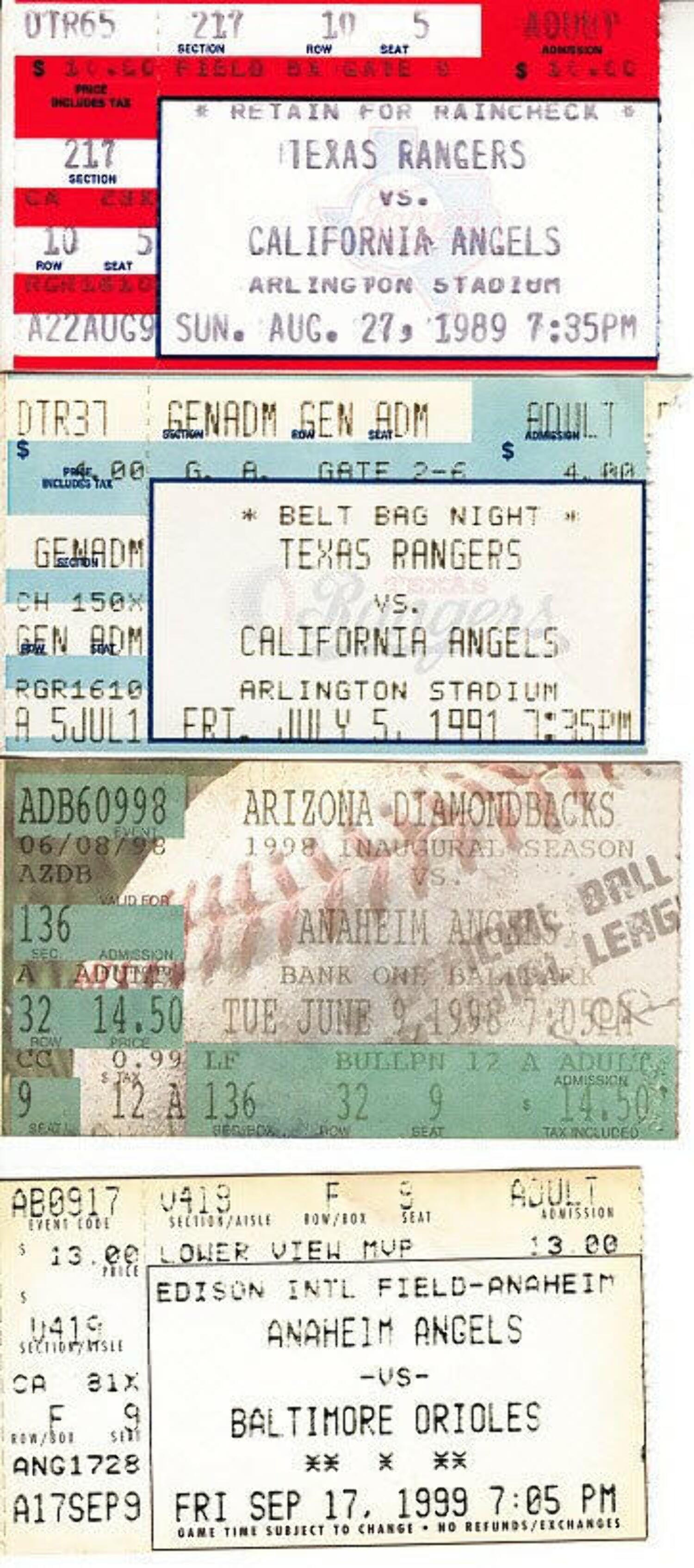 Anaheim (California) Angels lot of 4 vintage ticket stubs - Walmart.com