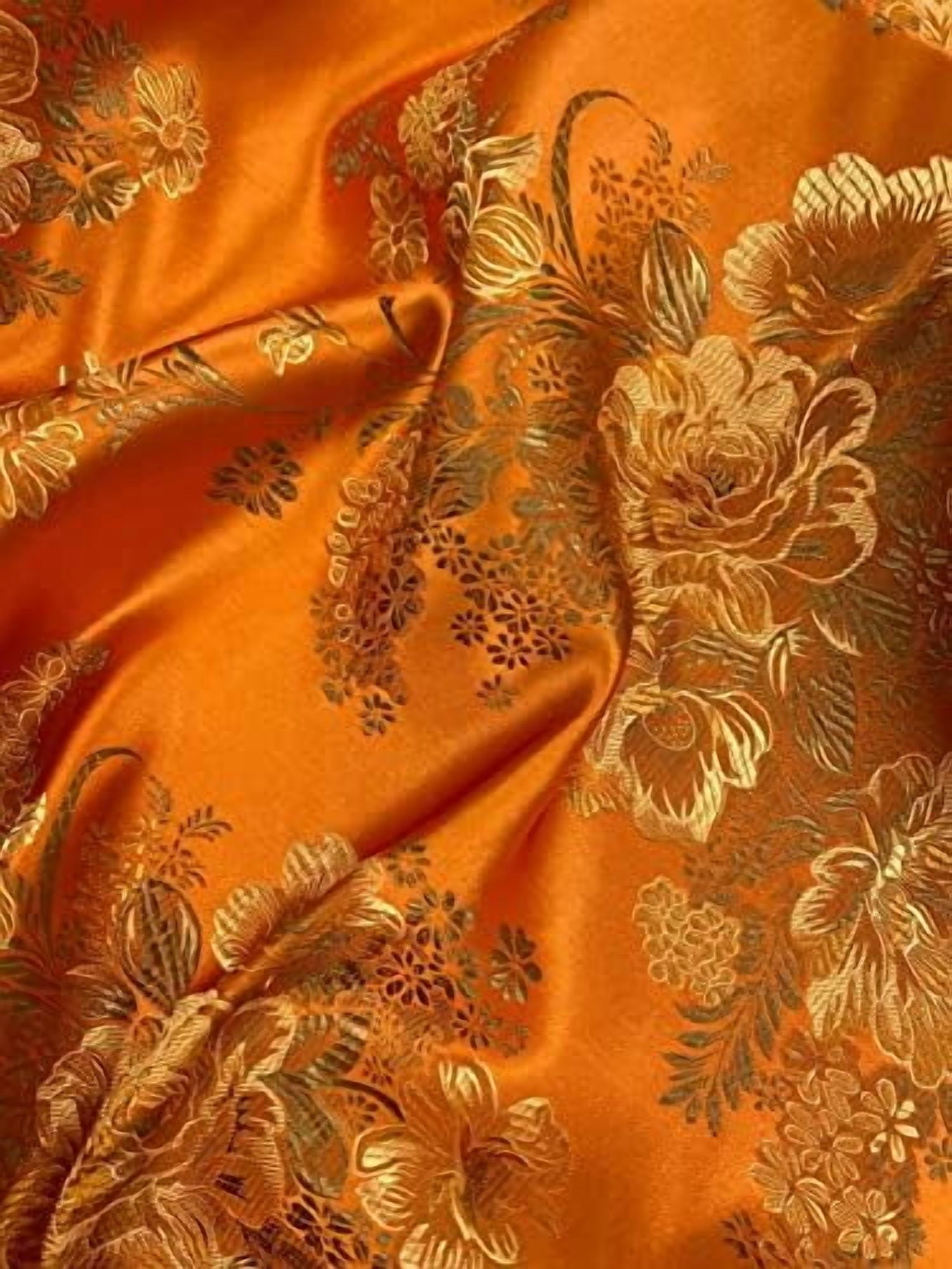 Anais Orange Floral Brocade Chinese Satin Fabric for Cheongsam/Qipao ...