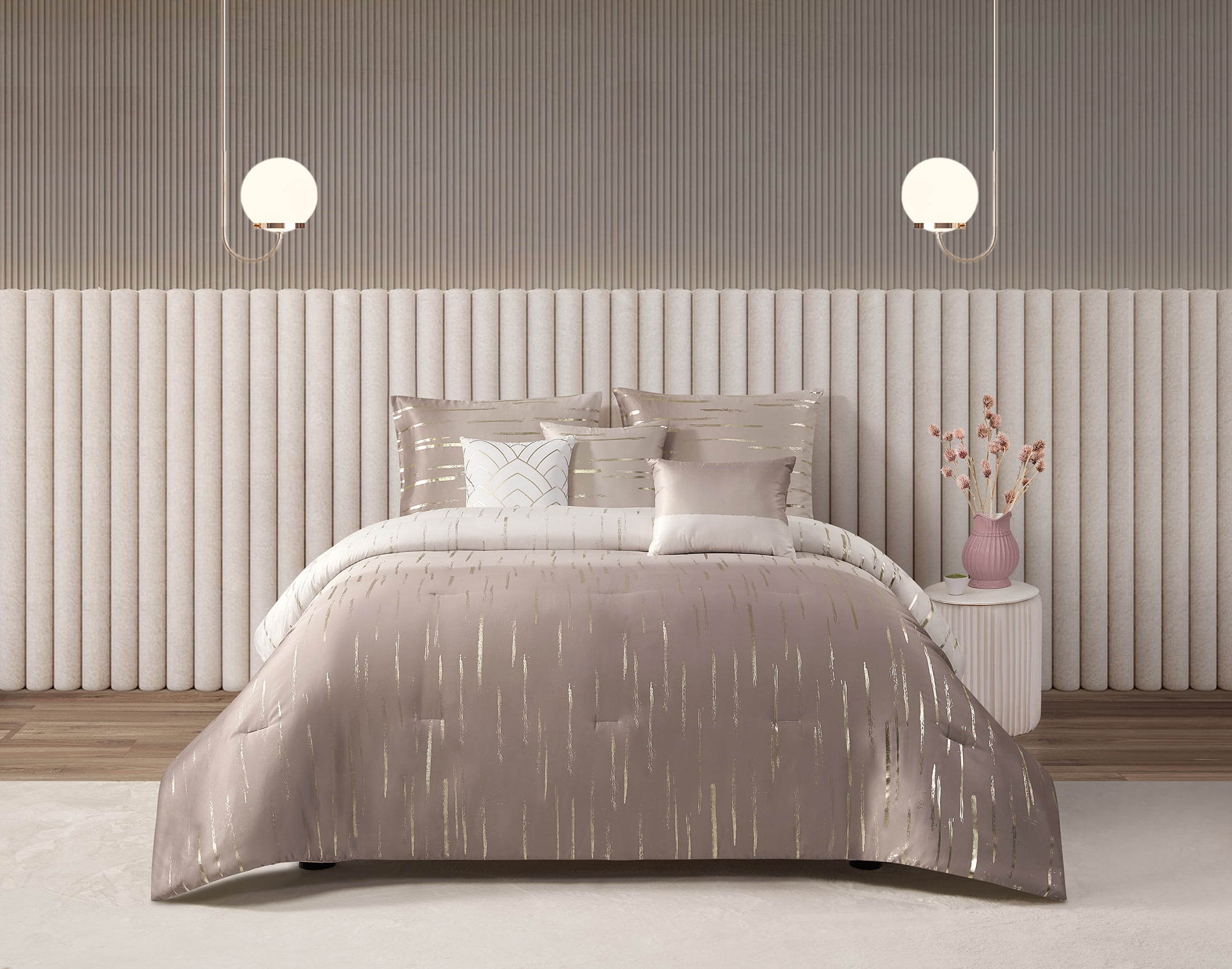 Beco Home Analisse 6-Piece Polyester Comforter Set, Cream, Queen, Adult ...