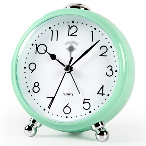 Analog Alarm Clock, Super Silent Non Ticking Small Round Clock, Battery ...