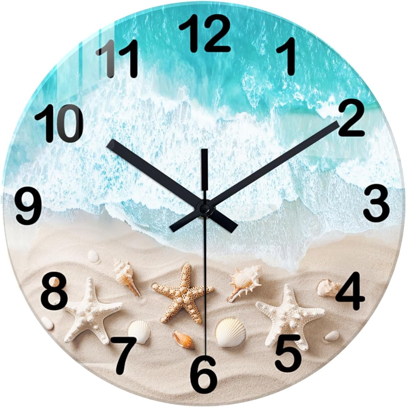 Analog Blue Beach Wall Clock for Living Room Coastal Shell Wall Clock ...