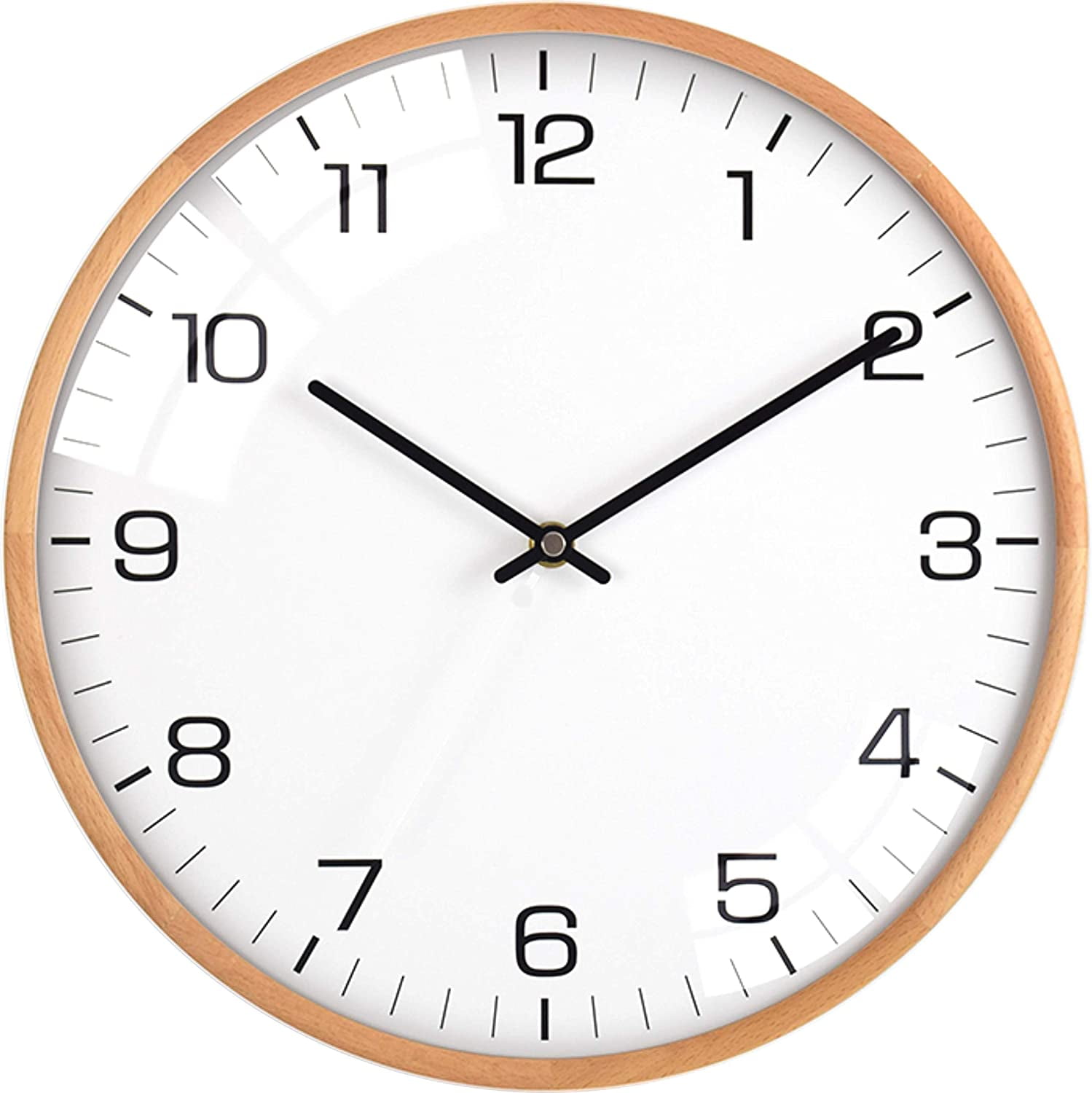 Analog Dome Glass Wall Clock (12") - Wood Frame with White, Modern Face ...