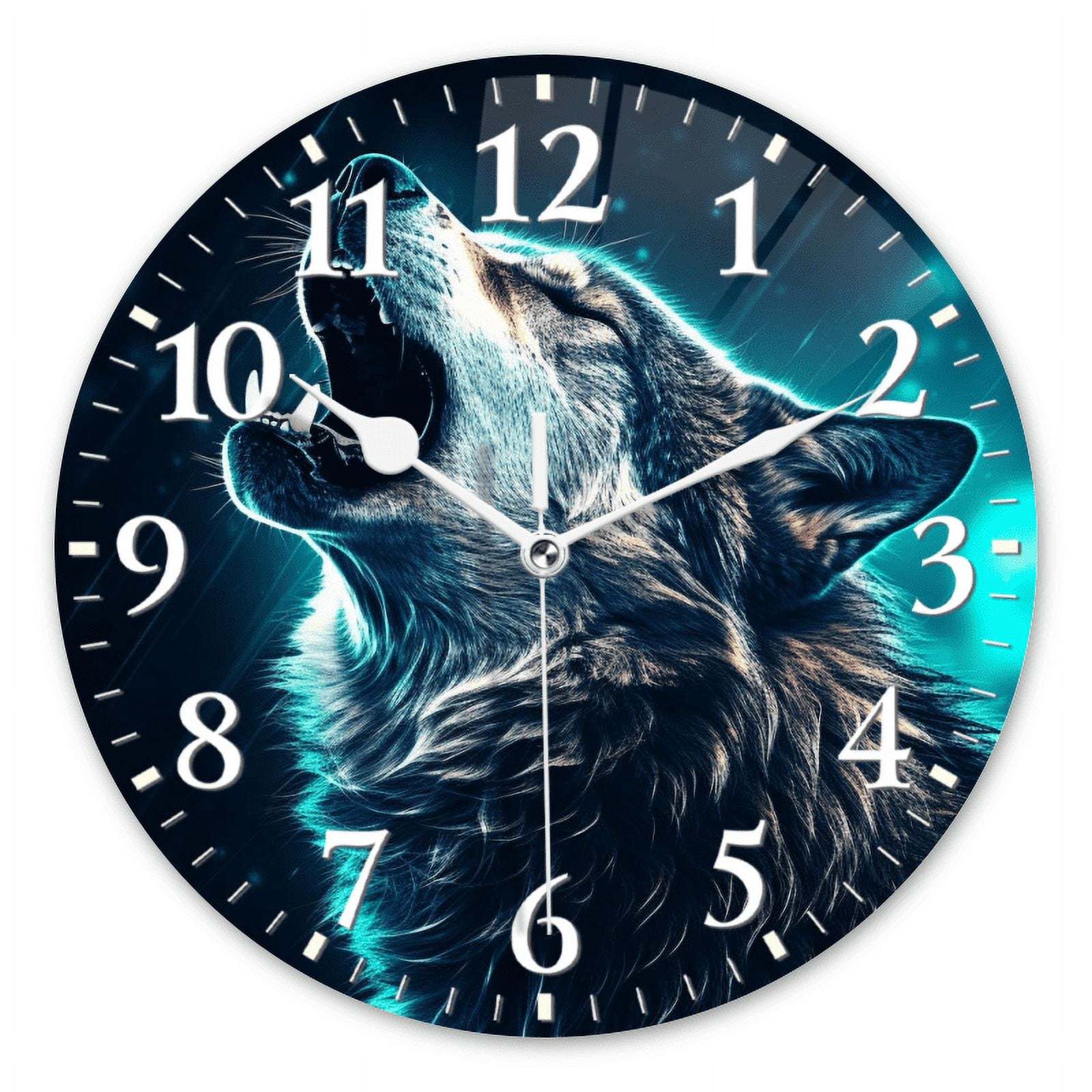 Round Wall Clock,Fantasy Art Of Angry Wolf Howling In The Night,Silent ...