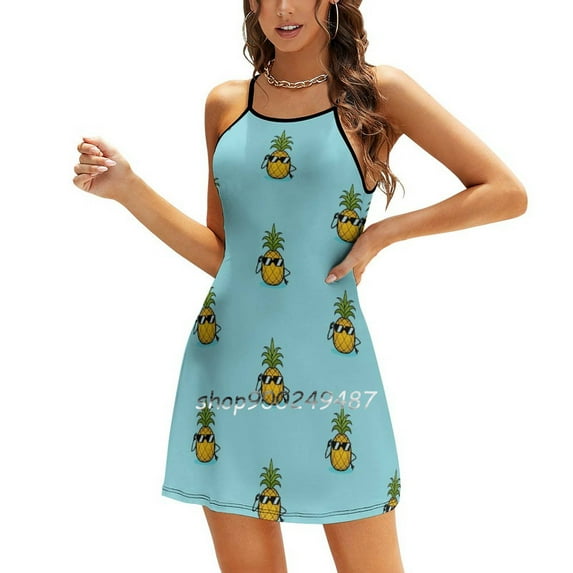 Ananas Cool Sweet Elegant Dress Women Korean Kawaii Square Collar Dress ...