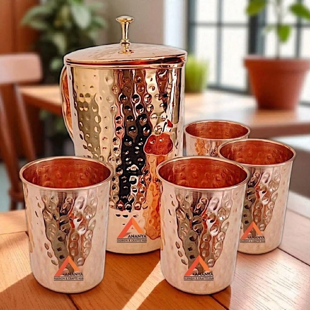 Ananya Fashion and Crafts Hub Copper Water Pitcher Hammered Jug With ...