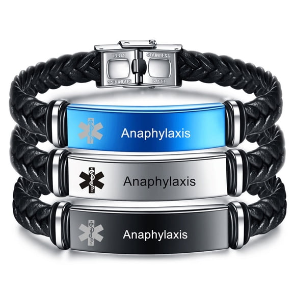 Anaphylaxis Medical Bracelets for Men,3Pcs Personalized Leather Medic ...