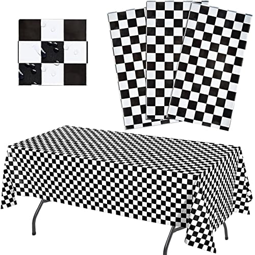 AnapoliZ Black Checkered Tablecloth Plastic | 3 Pcs Pack - 54” Wide x ...