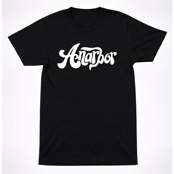 Anarbor Script Logo Shirt White Text Minimal shirt Graphic Black Emo T ...
