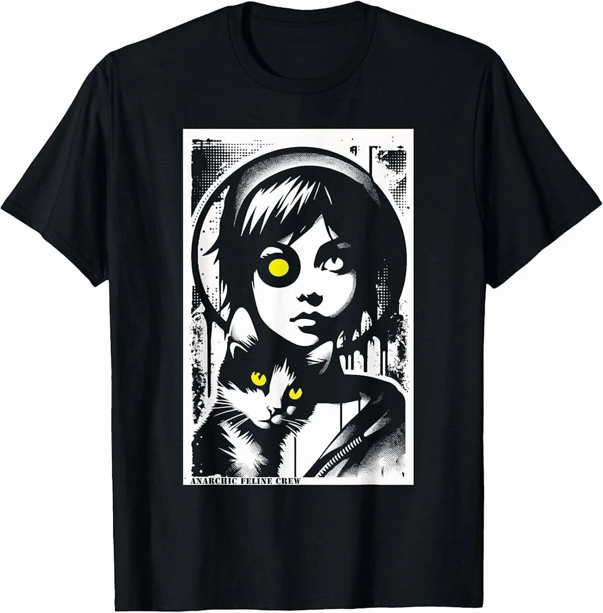 Anarchic Feline Crew Graphic Edgy Cat Lover Punk Unisex T-Shirt, Size S ...