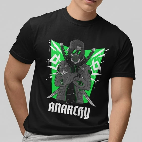 Anarchy Ninja Graphic T-Shirt Streetwear Samurai Gamer Style Black Cool ...