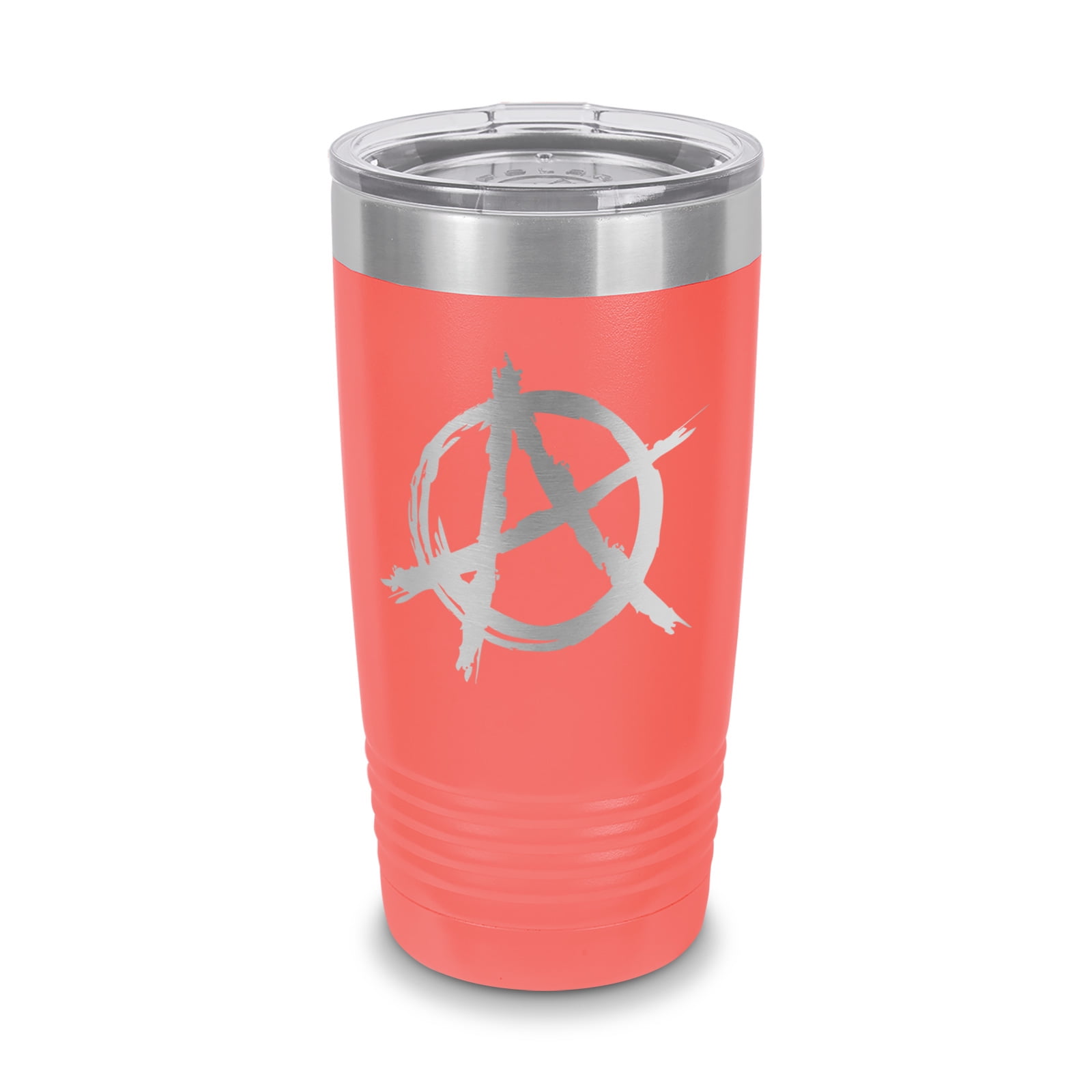 Anarchy Symbol Tumbler 20 oz - Laser Engraved w/ Clear Lid - Stainless ...