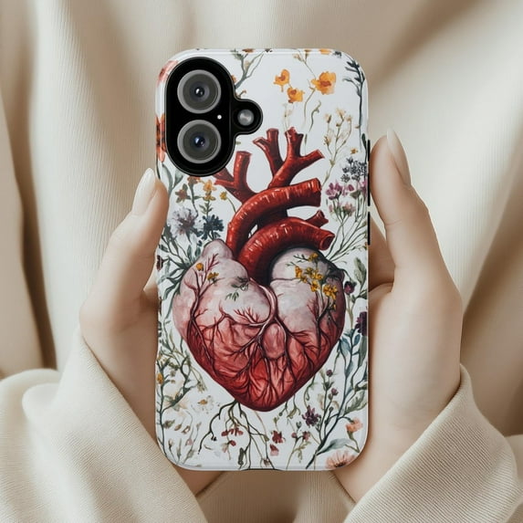 Anatomical Art Floral Human Heart Phone Case with iPhone 17 to 11 Pro ...
