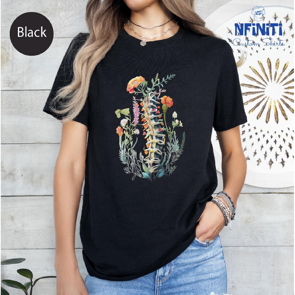 Anatomical Folral Spine Tshirt, Spine Graphic Shirt, Floral Human Spine ...