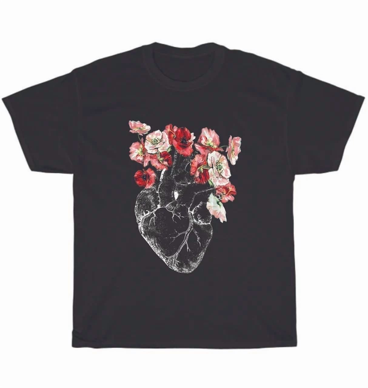 Anatomical Heart And Flowers Show Your Love Floral T-Shirt Unisex Tee ...