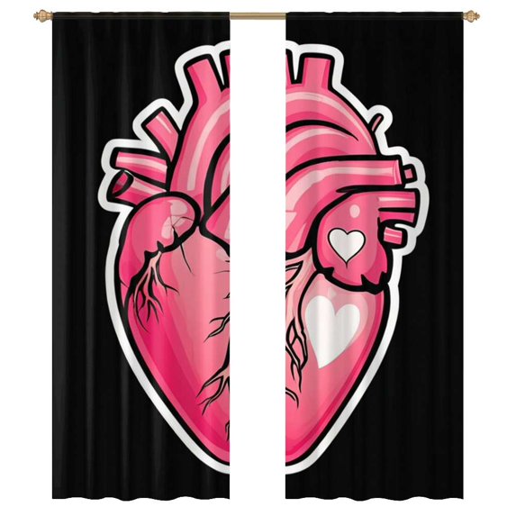Anatomical Heart Art Modern Tulle Window Curtains for Living Room ...